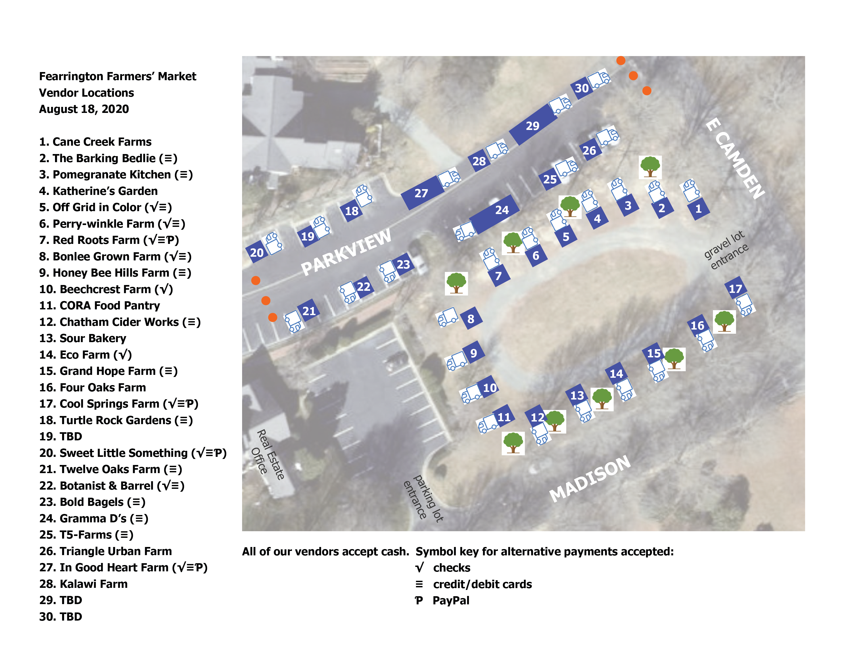Vendor Map for August 18 – Fearrington Farmers Market